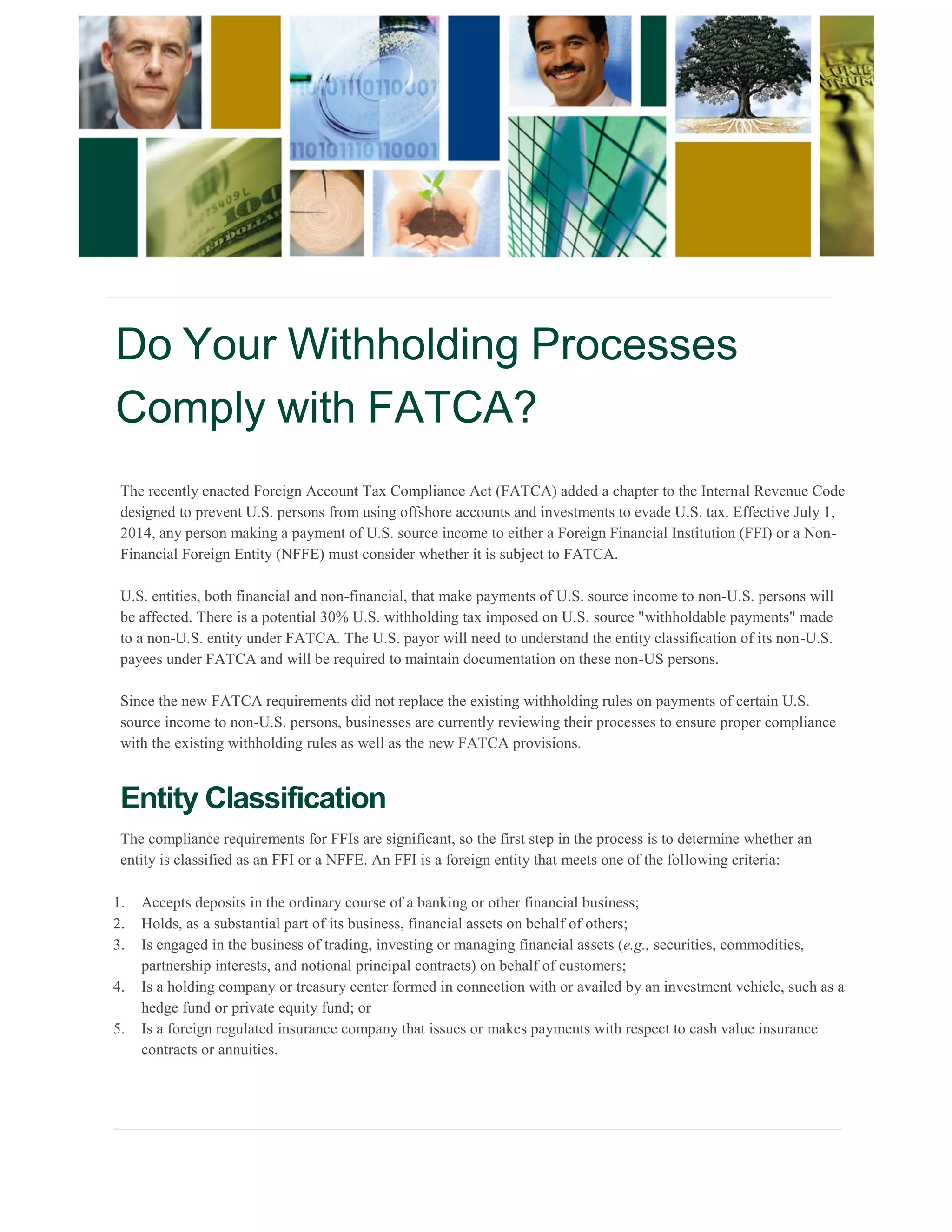 Do Your Withholding Processes Comply with FATCA? | PDF