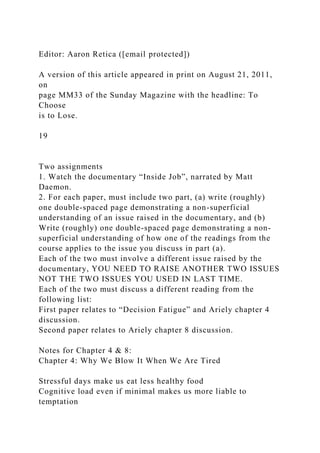Do You Suffer From Decision FatigueJohn TierneyThree .docx