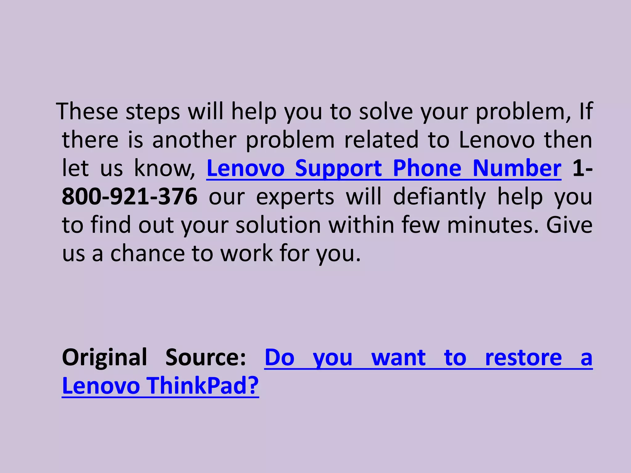 Do you want to restore a Lenovo ThinkPad? | PPT