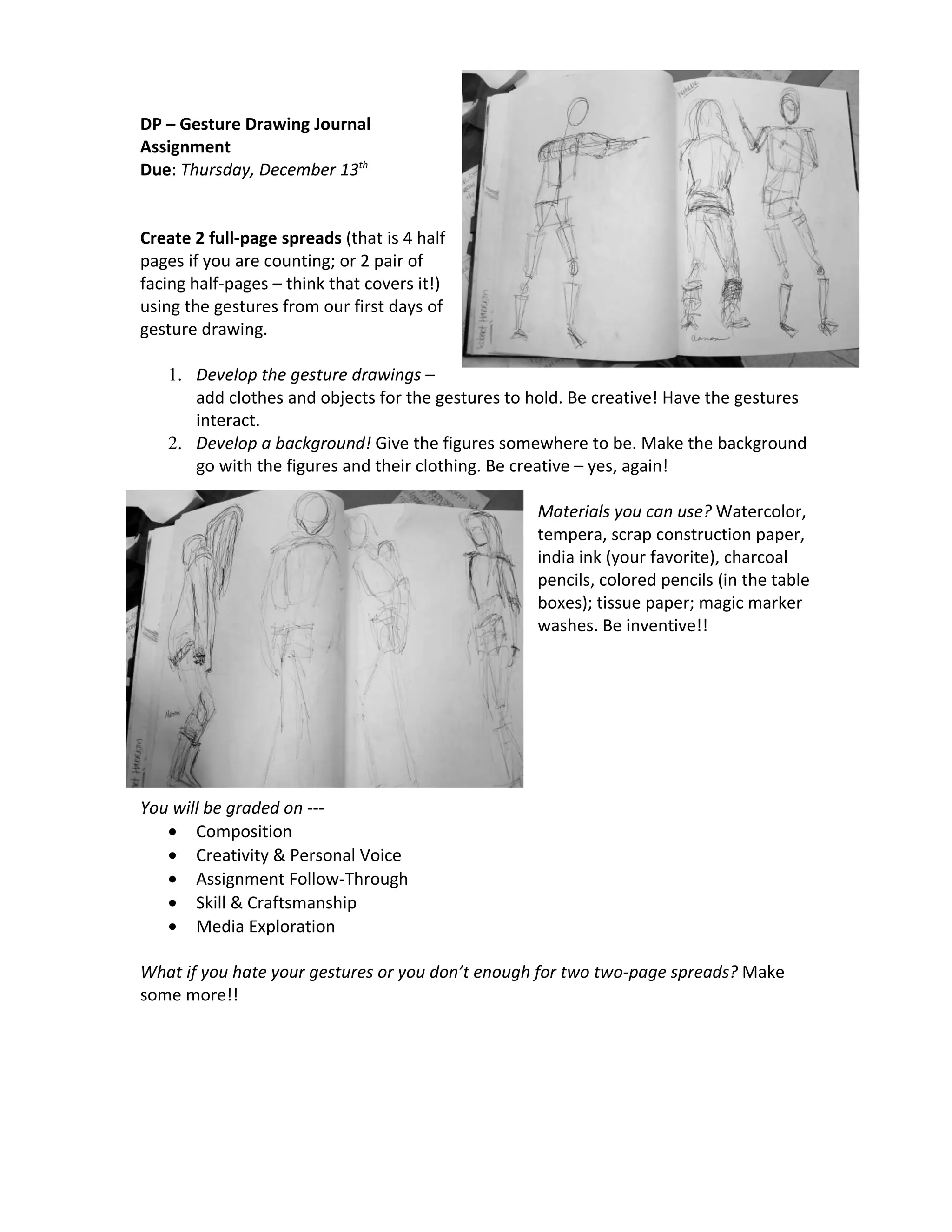 Dp gesture drawing journal assignment | DOC