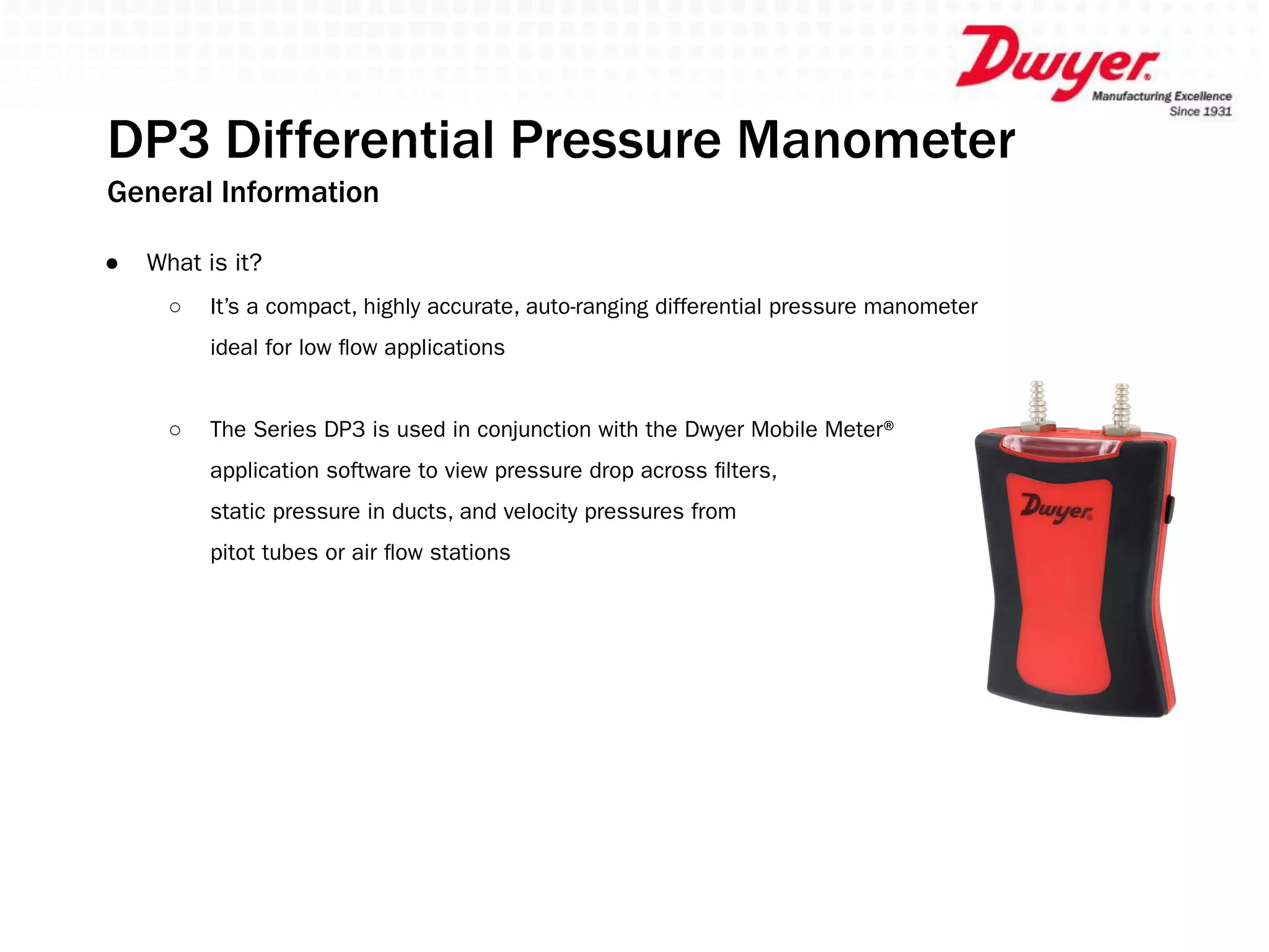 Series DP3 Wireless Differential Pressure Manometer | PDF
