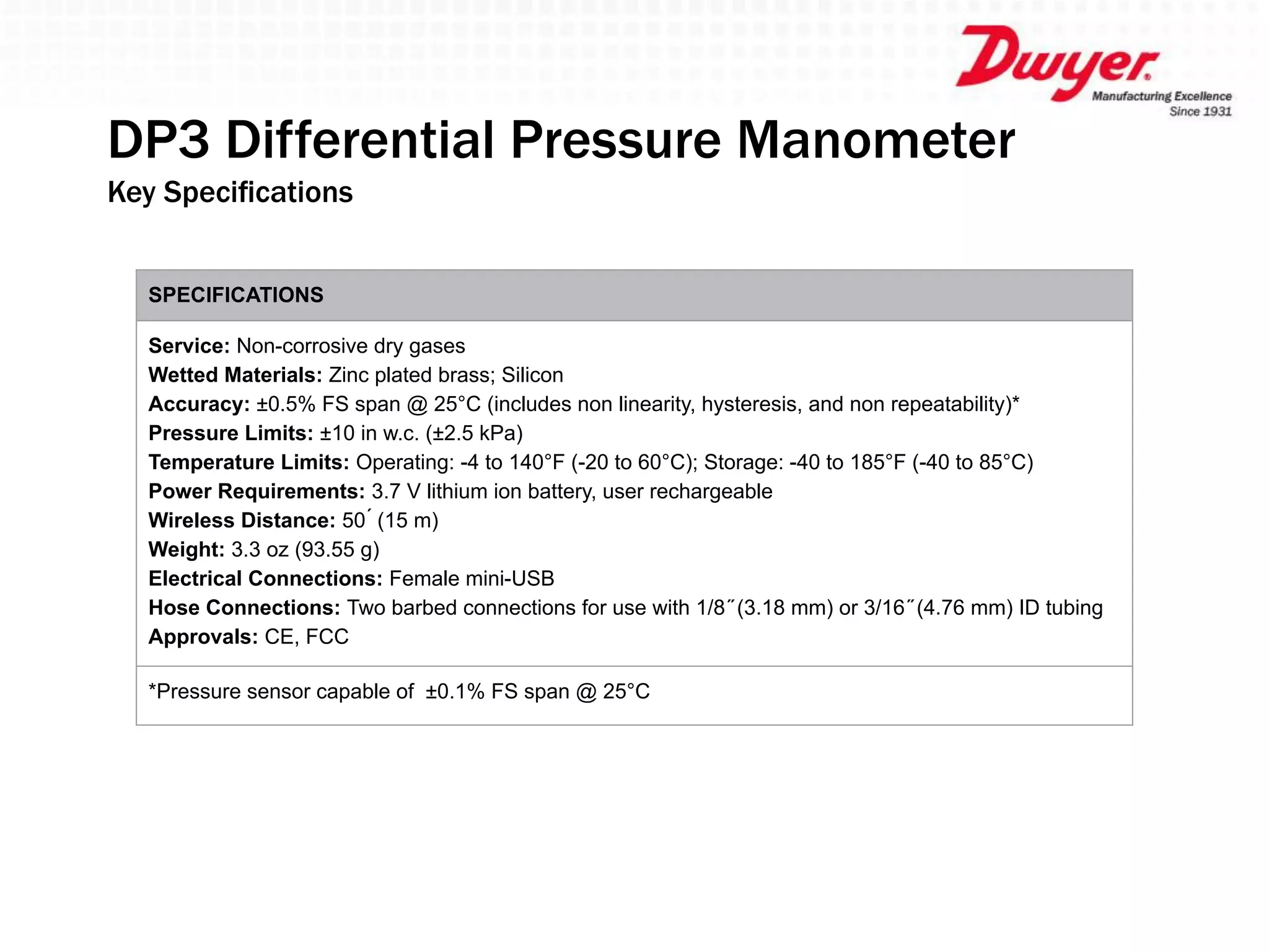 Series DP3 Wireless Differential Pressure Manometer | PDF