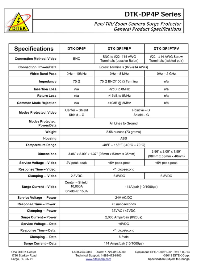 Ditek DP4P Data Sheet | PDF | Cameras and Camcorders | Consumer Electronics