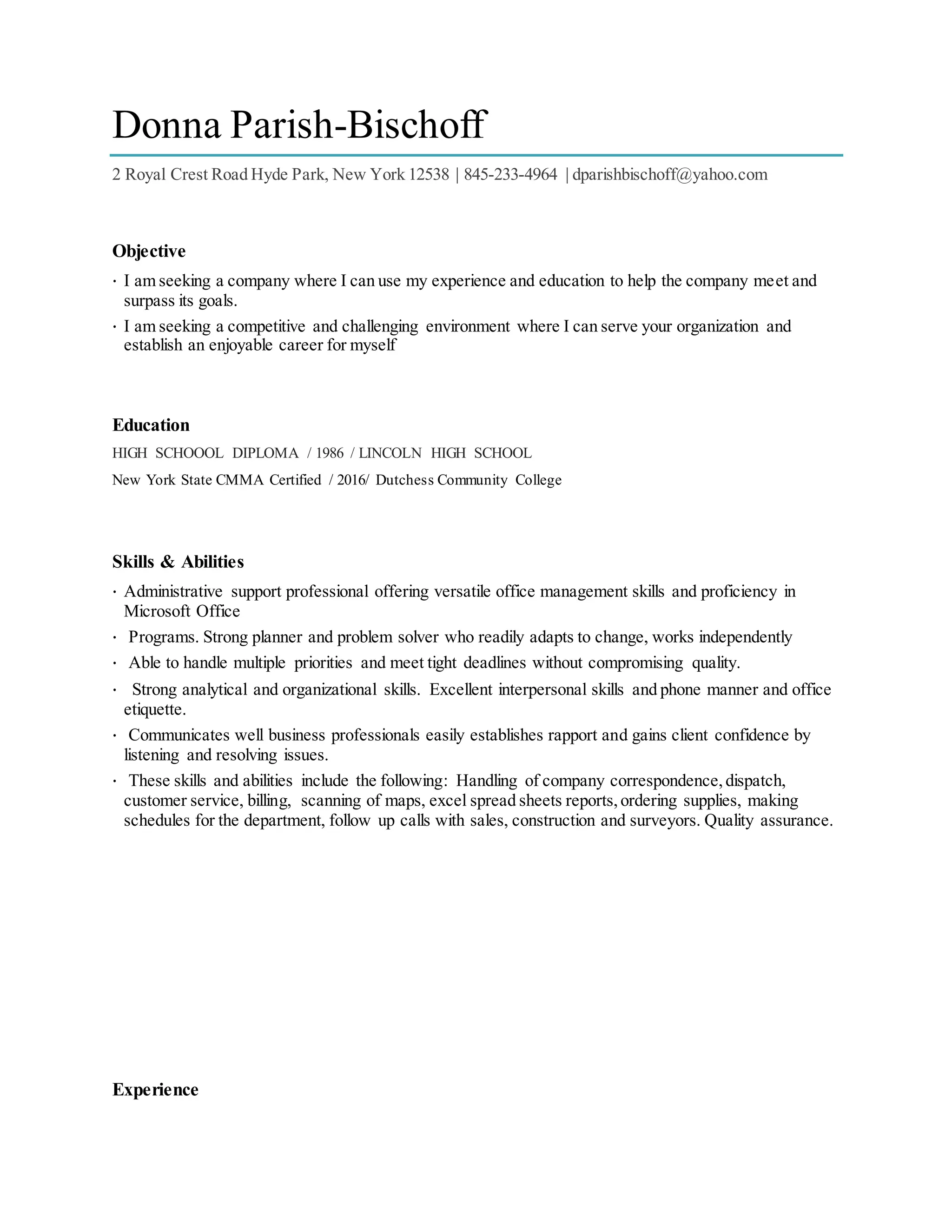 Donna Parish-Bischoff Resume | PDF