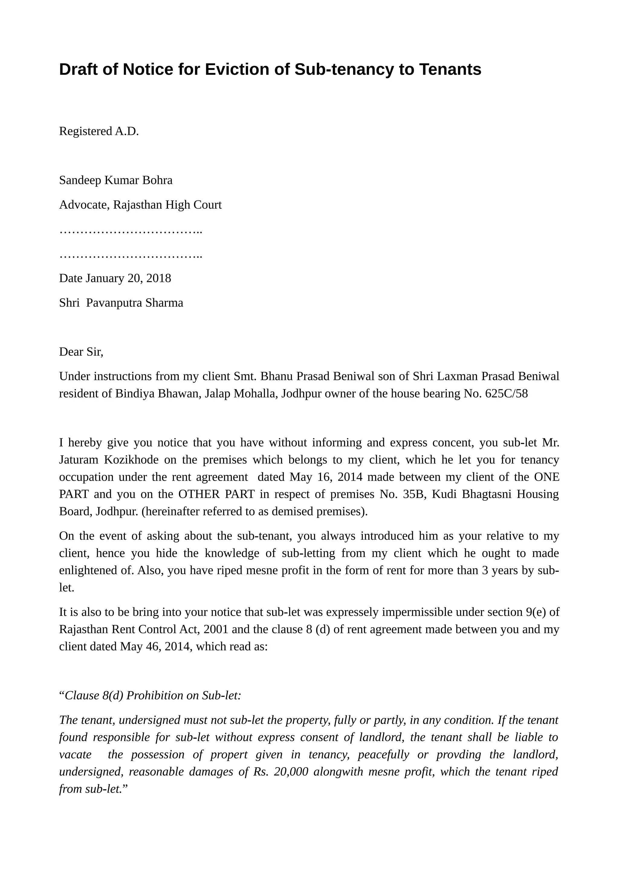 DPC Project on eviction of sub-tenancy | PDF