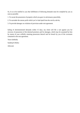 DPC Project on eviction of sub-tenancy | PDF