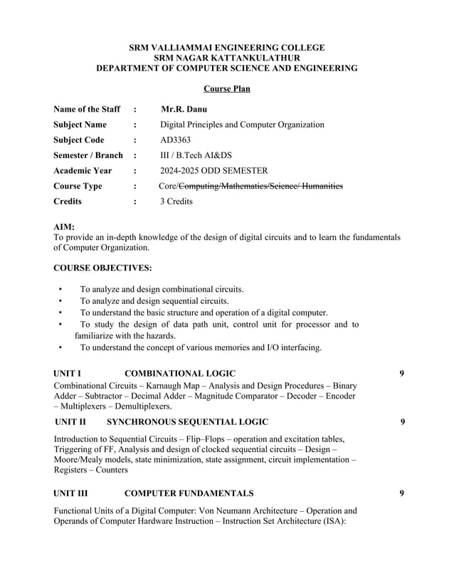 Digital principles and Computer architecture CP | DOC | Computing | Technology & Computing