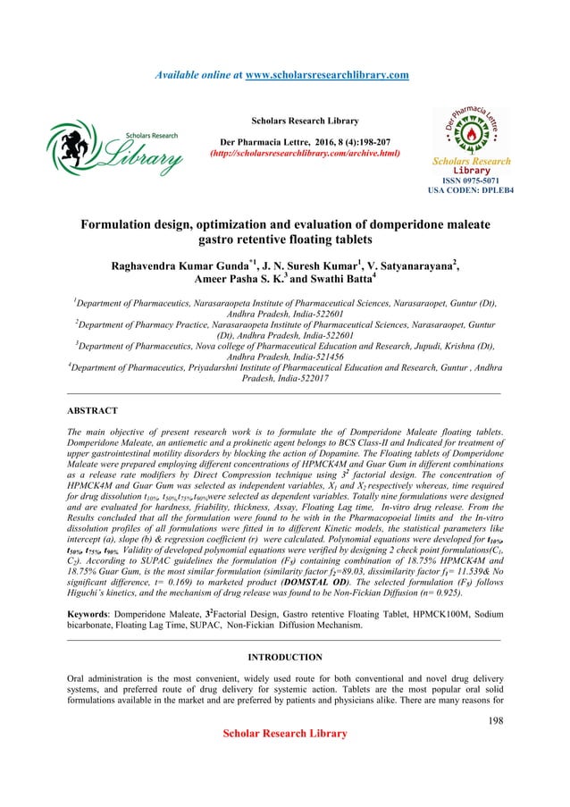 Formulation design, optimization and evaluation of domperidone maleate gastro retentive floating ...