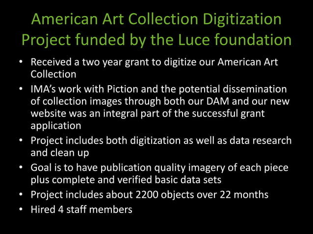 From Object to Access: Digitization at the Indianapolis Museum of Art | PPT