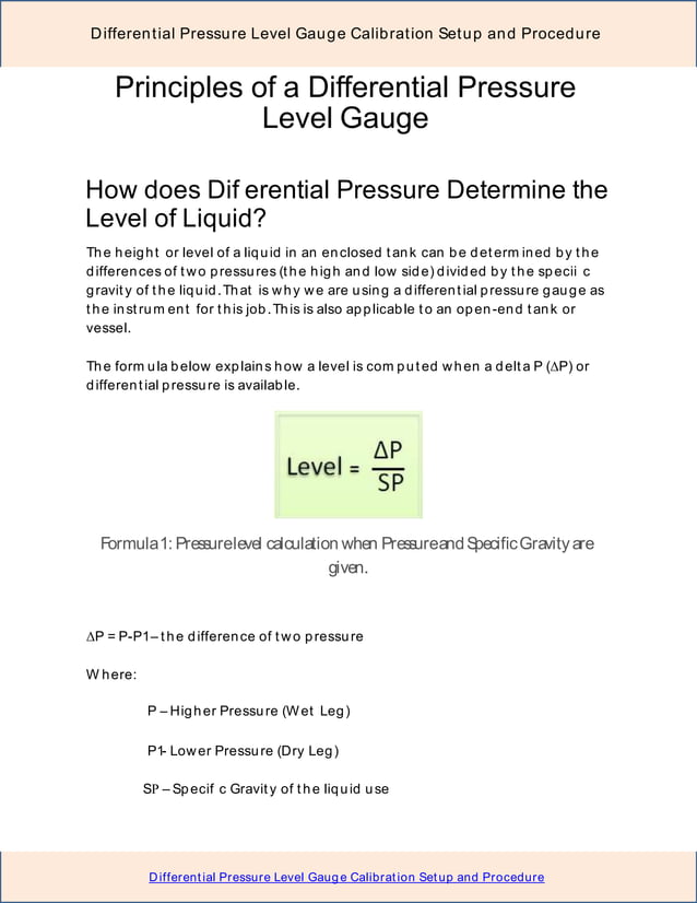 Differential Pressure Level Gauge Calibration Setup and Procedure | PPTX