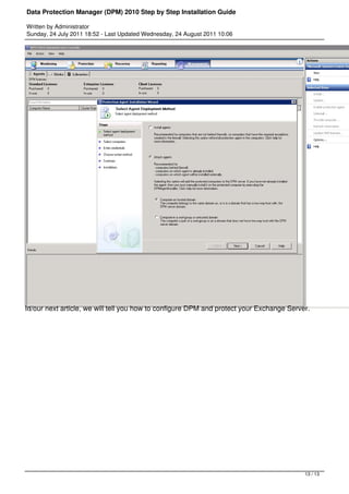 Dpmstep by-step-installation-data-protection-manager | PDF