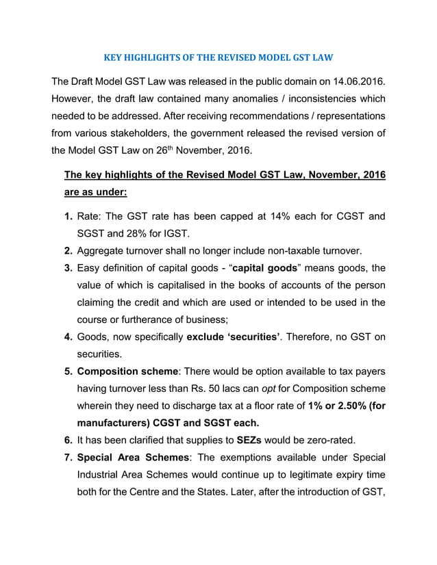 Key Highlights of the revised model GST Law | PDF