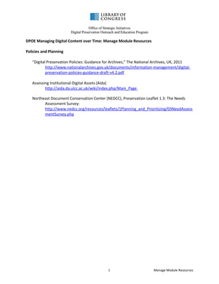 DPOE Managing Digital Content over Time: Manage Module Resources | DOC