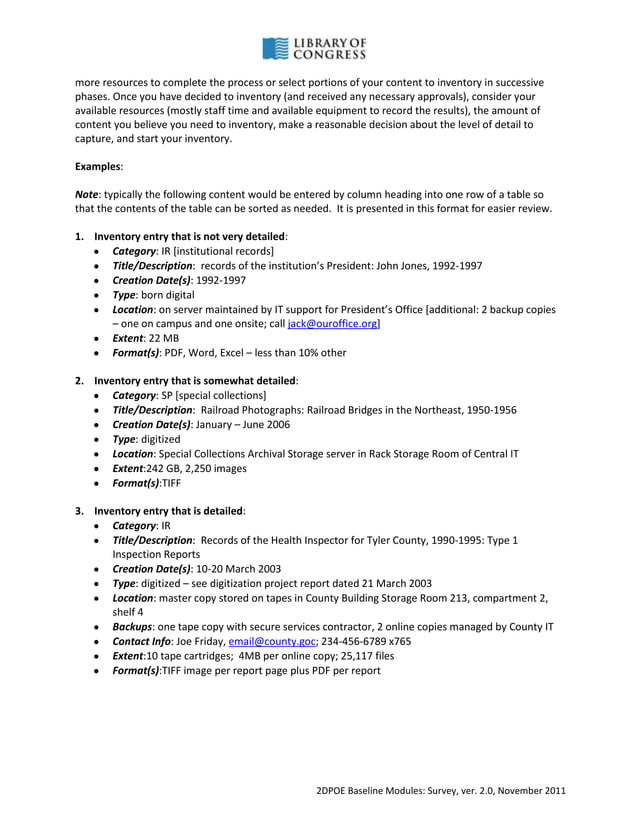 DPOE Baseline Modules: Sample Inventory | PDF