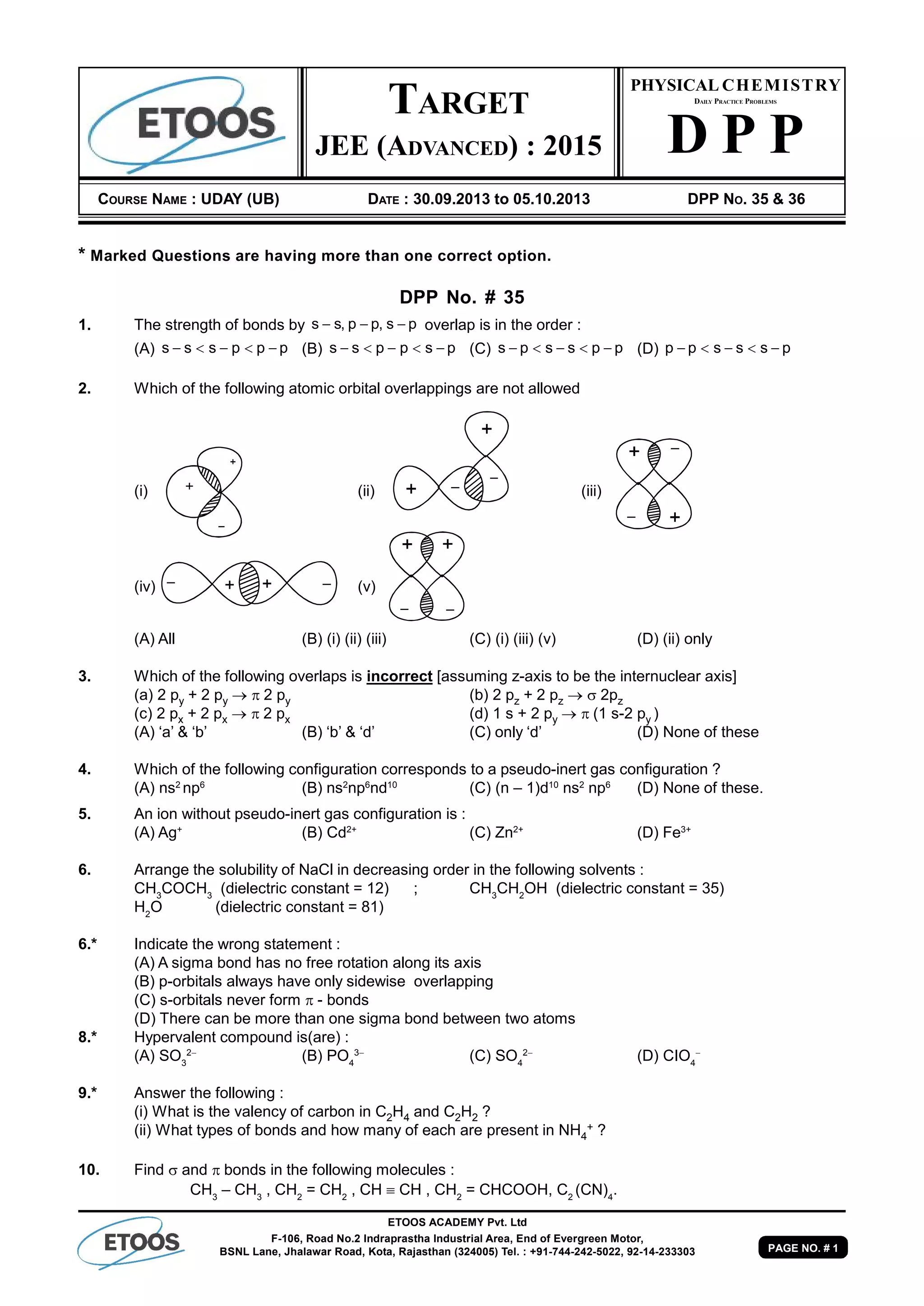 Dpp 02 chemical_bonding_jh_sir-4165 | PDF | Chemistry | Science