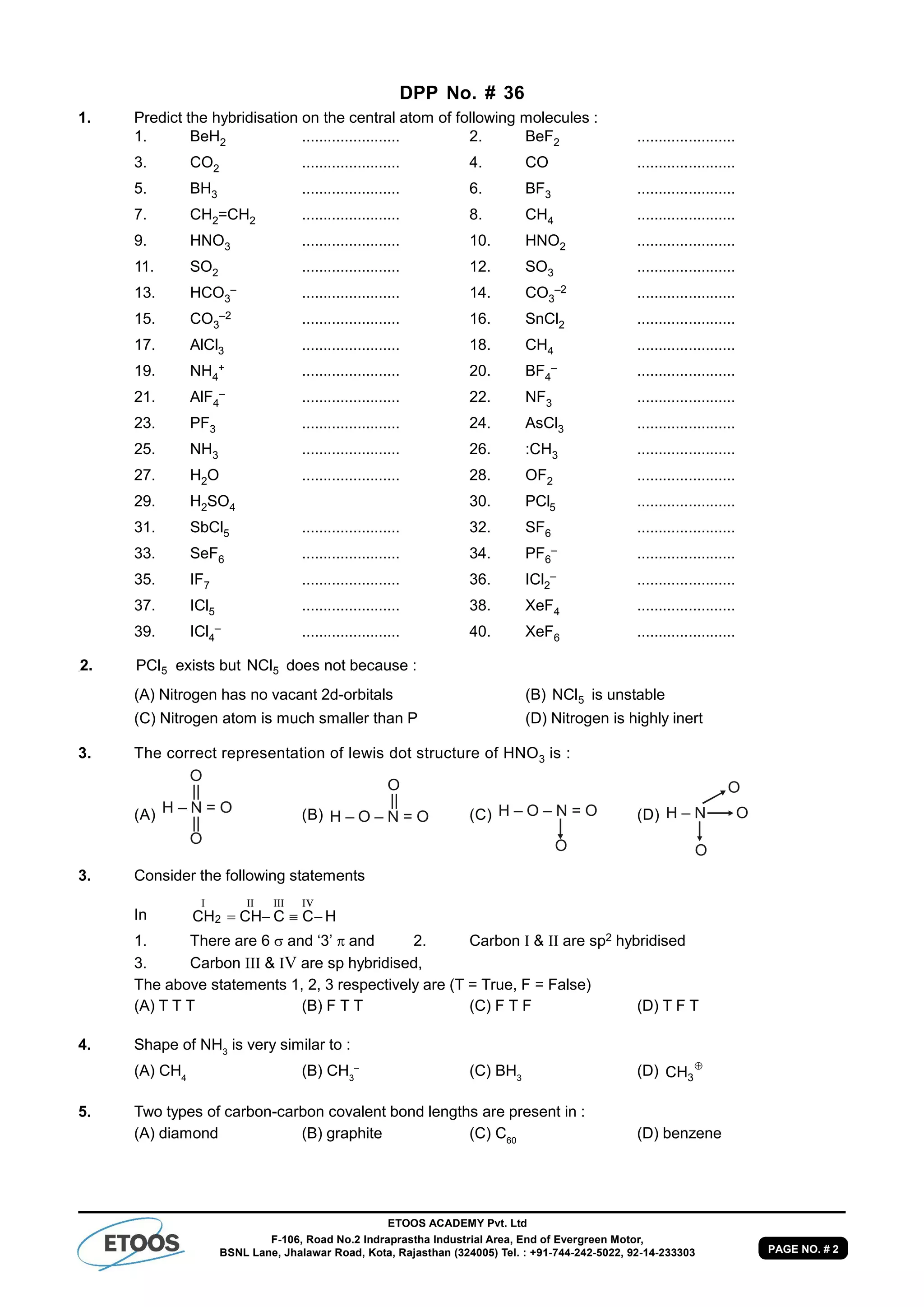 Dpp 02 chemical_bonding_jh_sir-4165 | PDF | Chemistry | Science