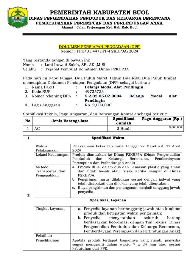 DOKUMEN PENGUSULAN PENGADAAN BARANG & JASA | DOCX