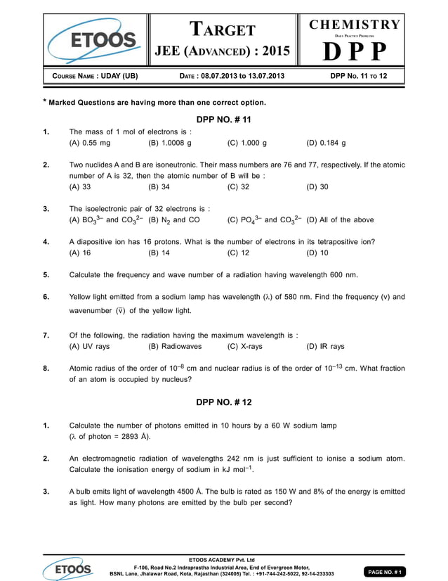 Dpp atomic structure_jh_sir-3573 | PDF | Physics | Science