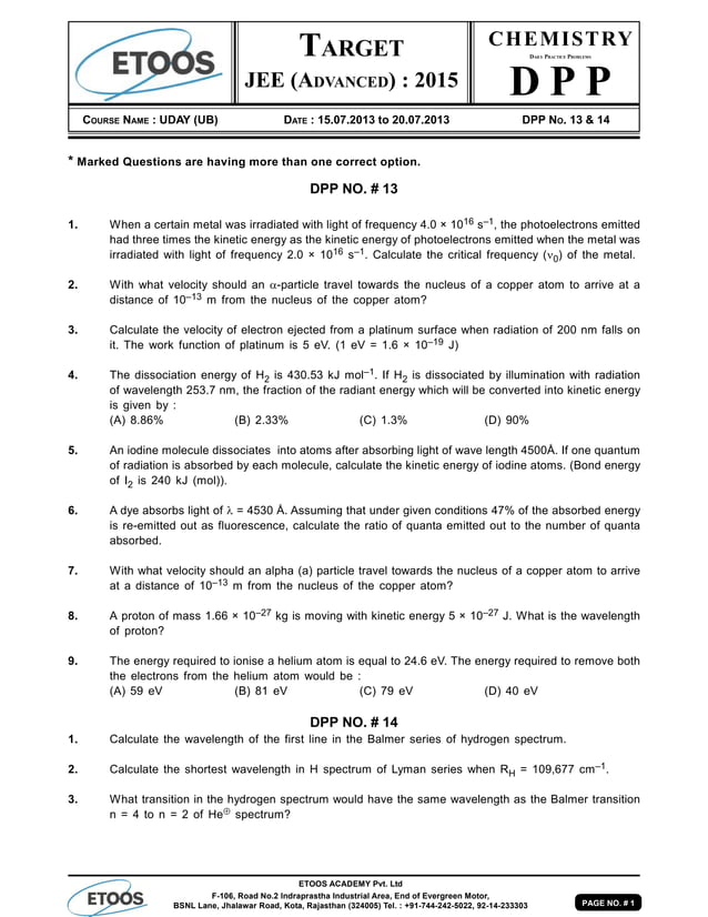 Dpp atomic structure_jh_sir-3573 | PDF | Physics | Science