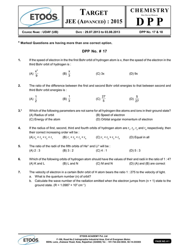 Dpp atomic structure_jh_sir-3573 | PDF | Physics | Science