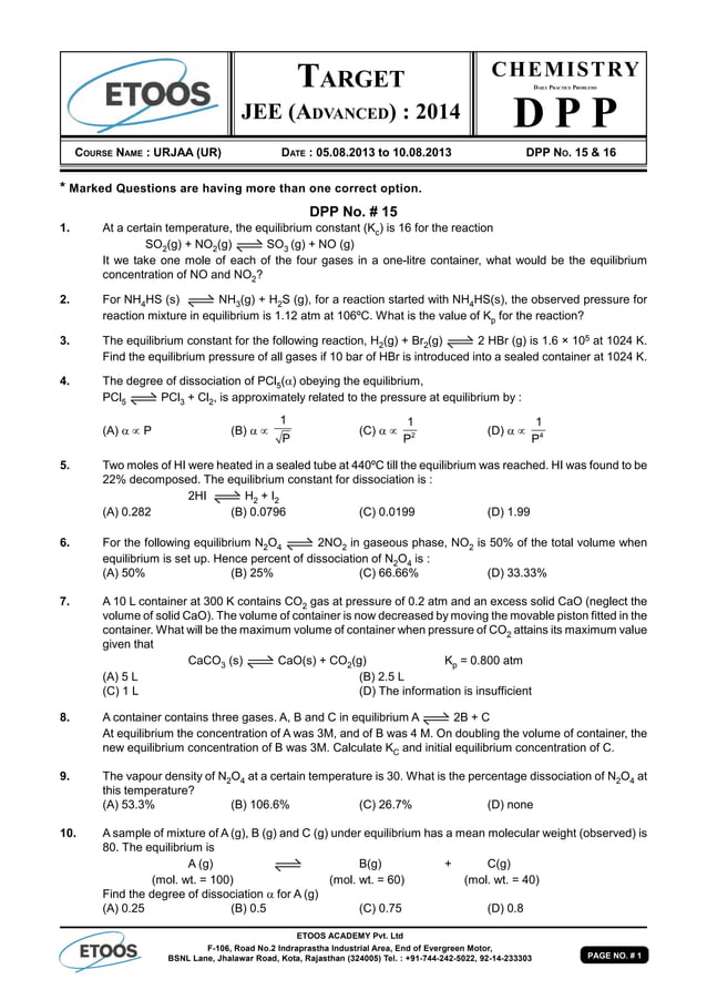 Dpp chemical equilibrium_jh_sir-3619 | PDF