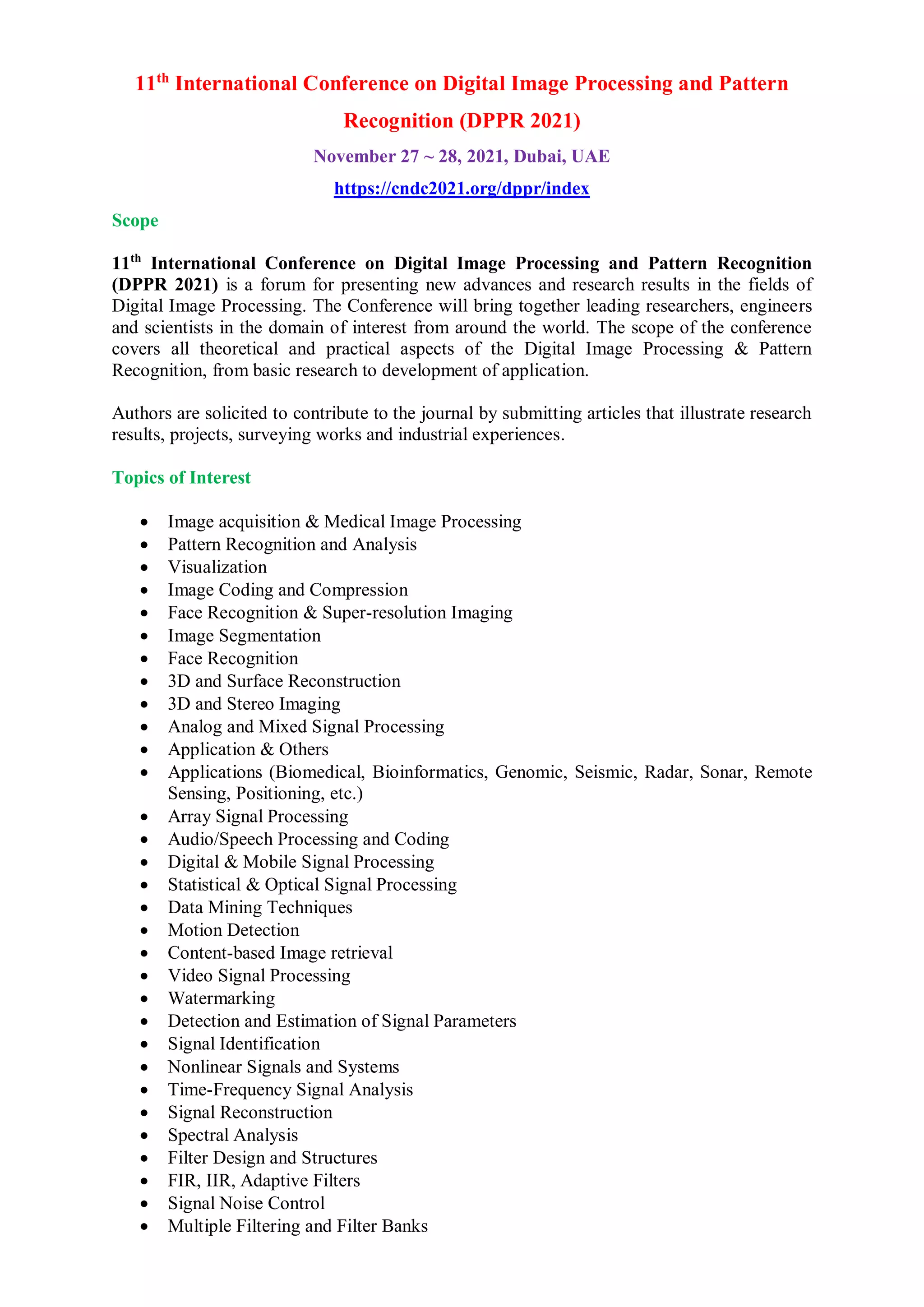 Call for Papers - 11th International Conference on Digital Image ...