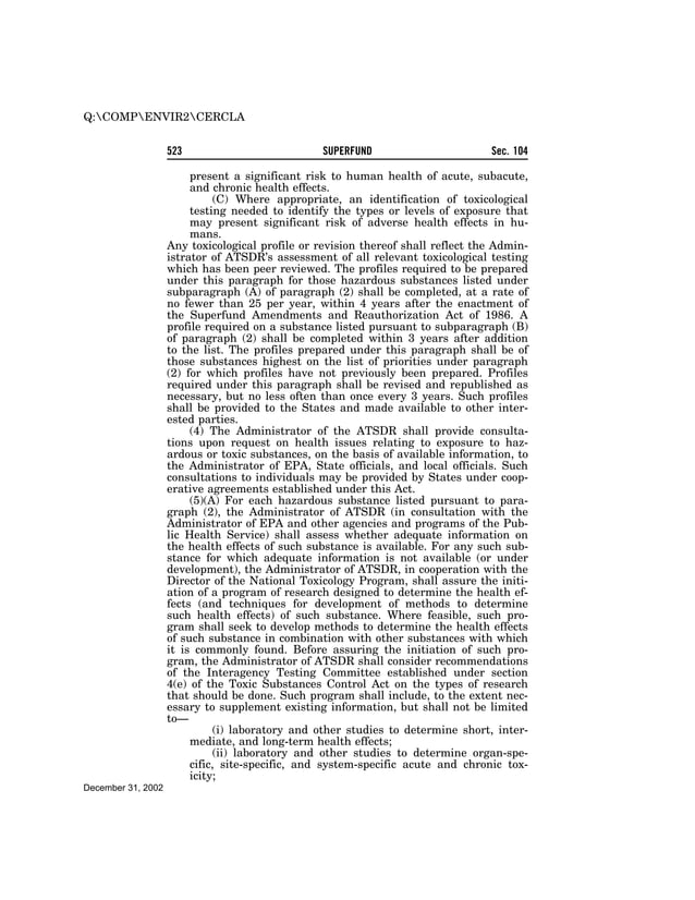 Comprehensive Environmental Response, Compensation and Liability Act of ...
