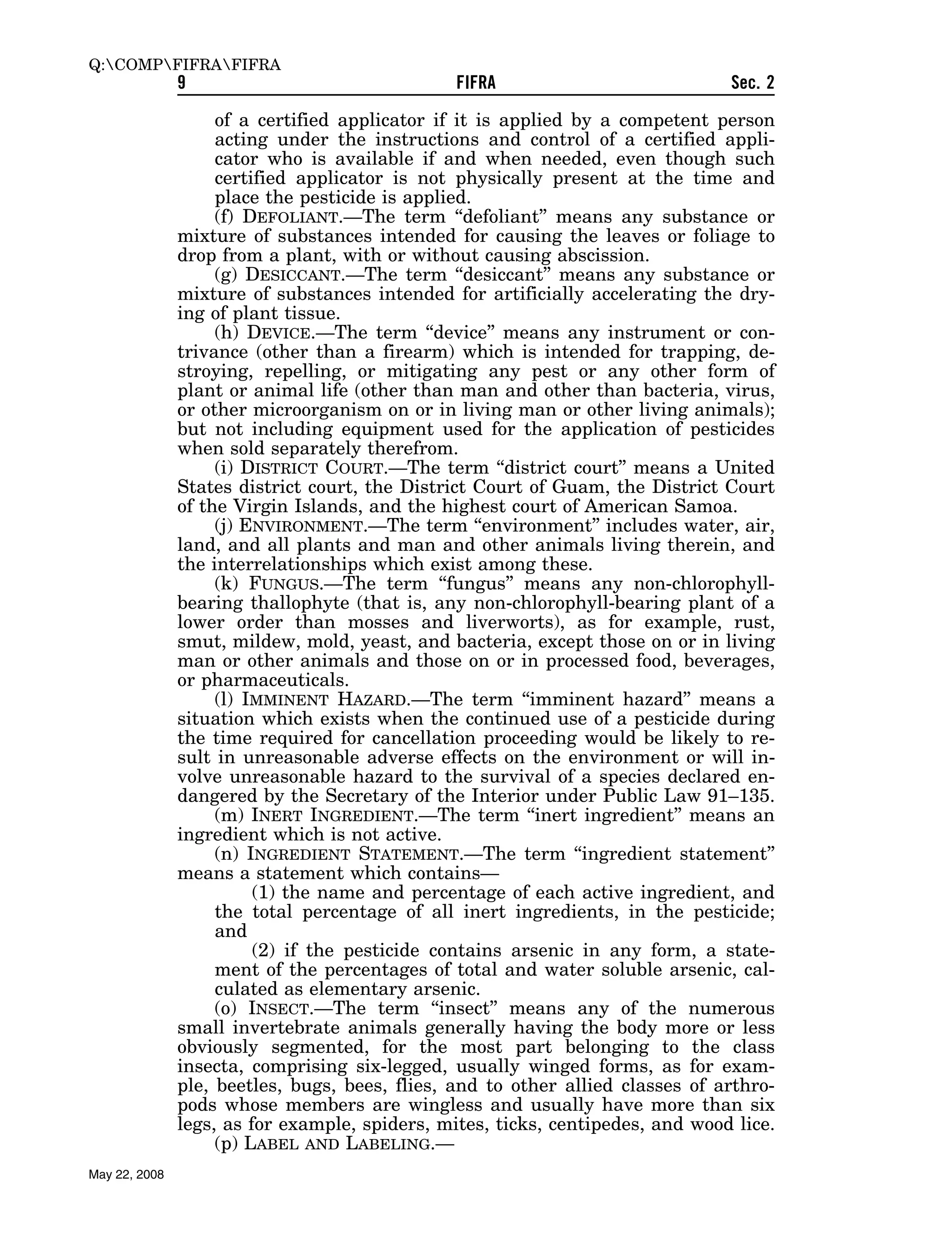 Federal Insecticide, Fungicide, and Rodenticide Act (FIFRA) | PDF | Law