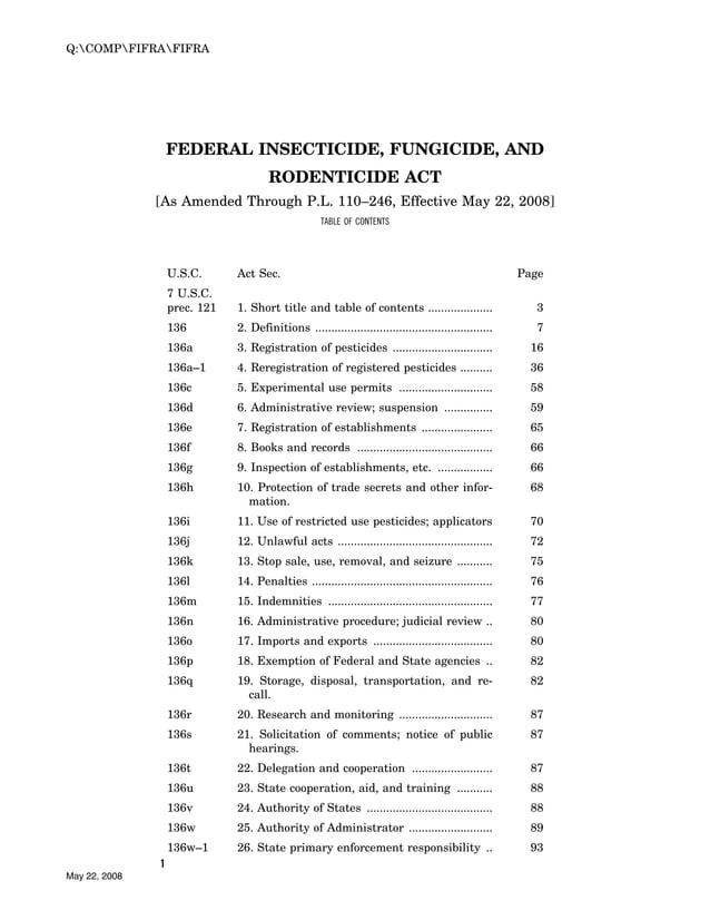 Federal Insecticide, Fungicide, and Rodenticide Act (FIFRA) | PDF | Law