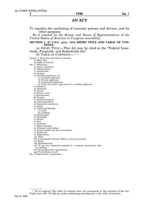 Federal Insecticide, Fungicide, and Rodenticide Act (FIFRA) | PDF