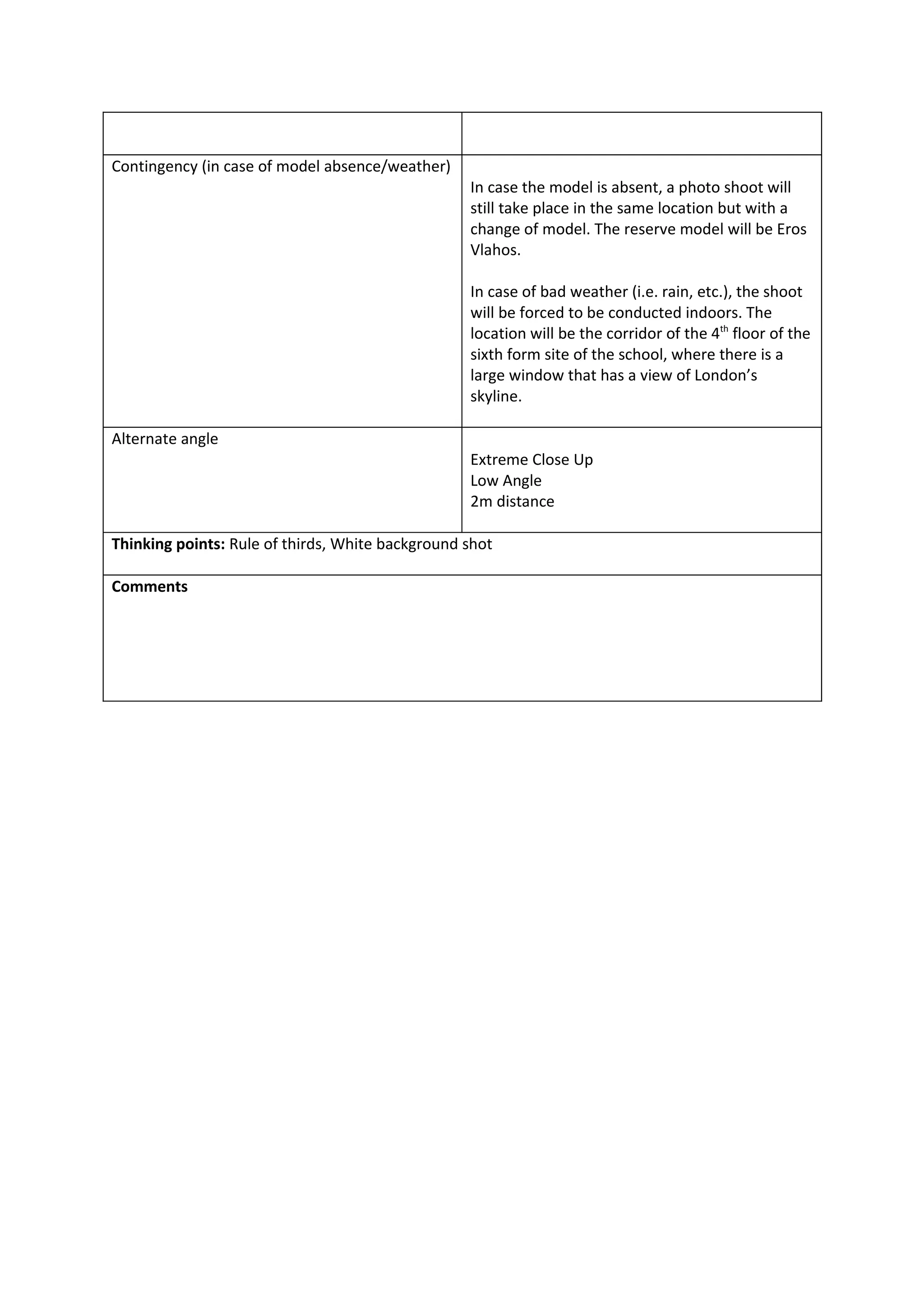 DPS Photo Shoot Plan | DOC | Cameras and Camcorders | Consumer Electronics