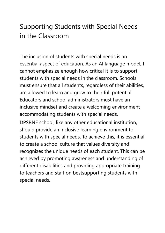 Supporting Students with Special Needs in the Classroom | PPTX
