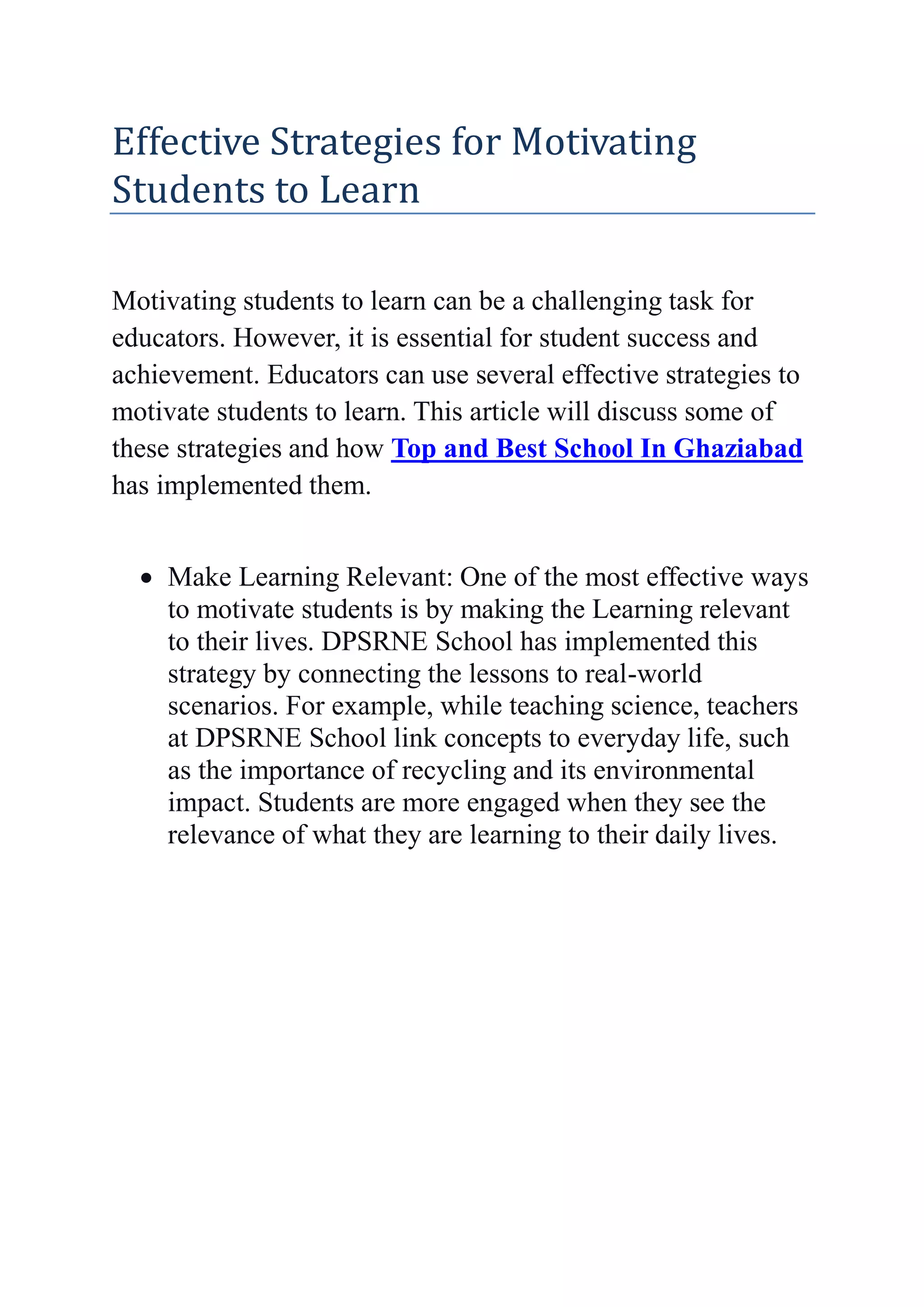 Effective Strategies for Motivating Students to Learn | PPTX