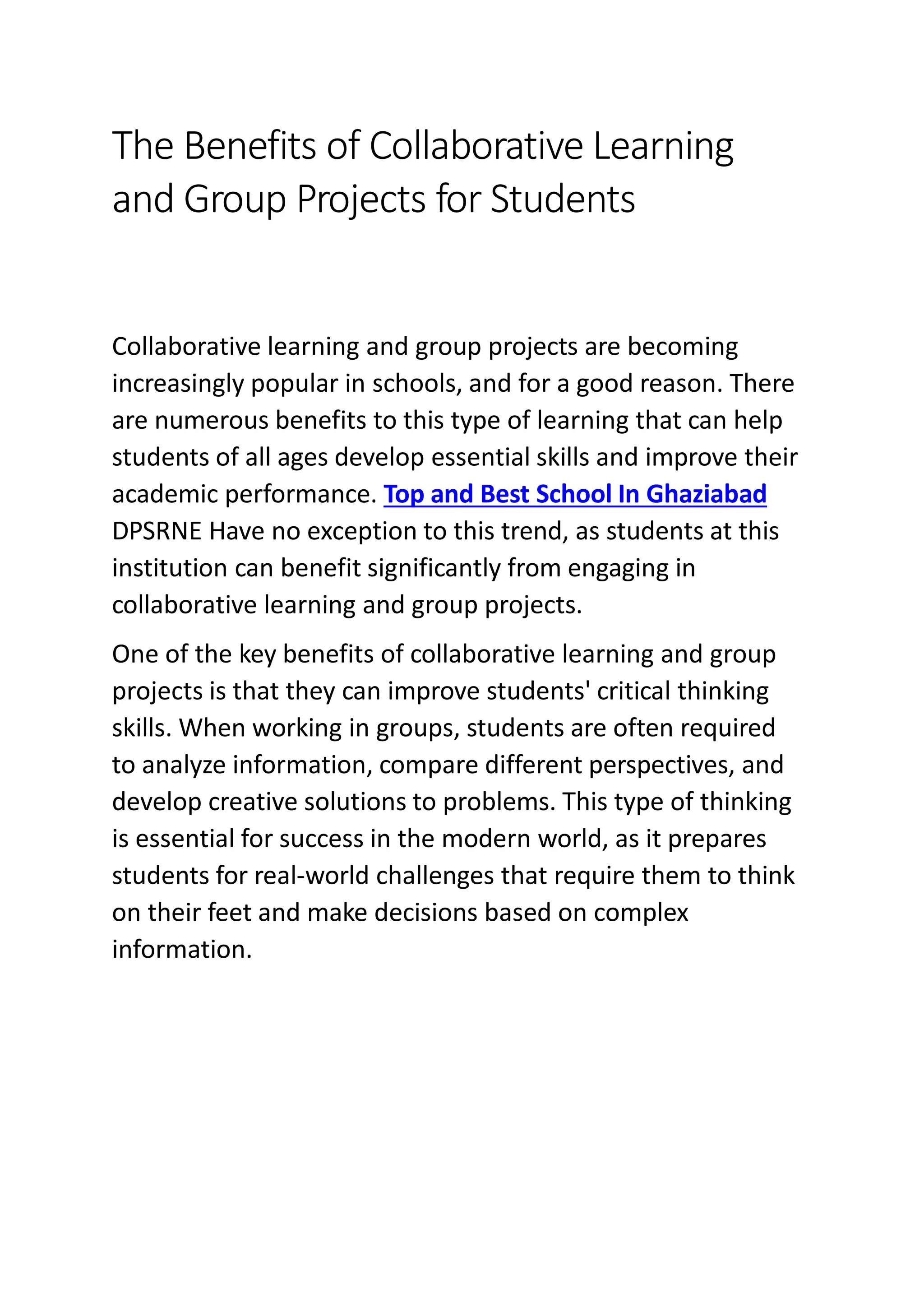 The Benefits of Collaborative Learning and Group Projects for Students ...
