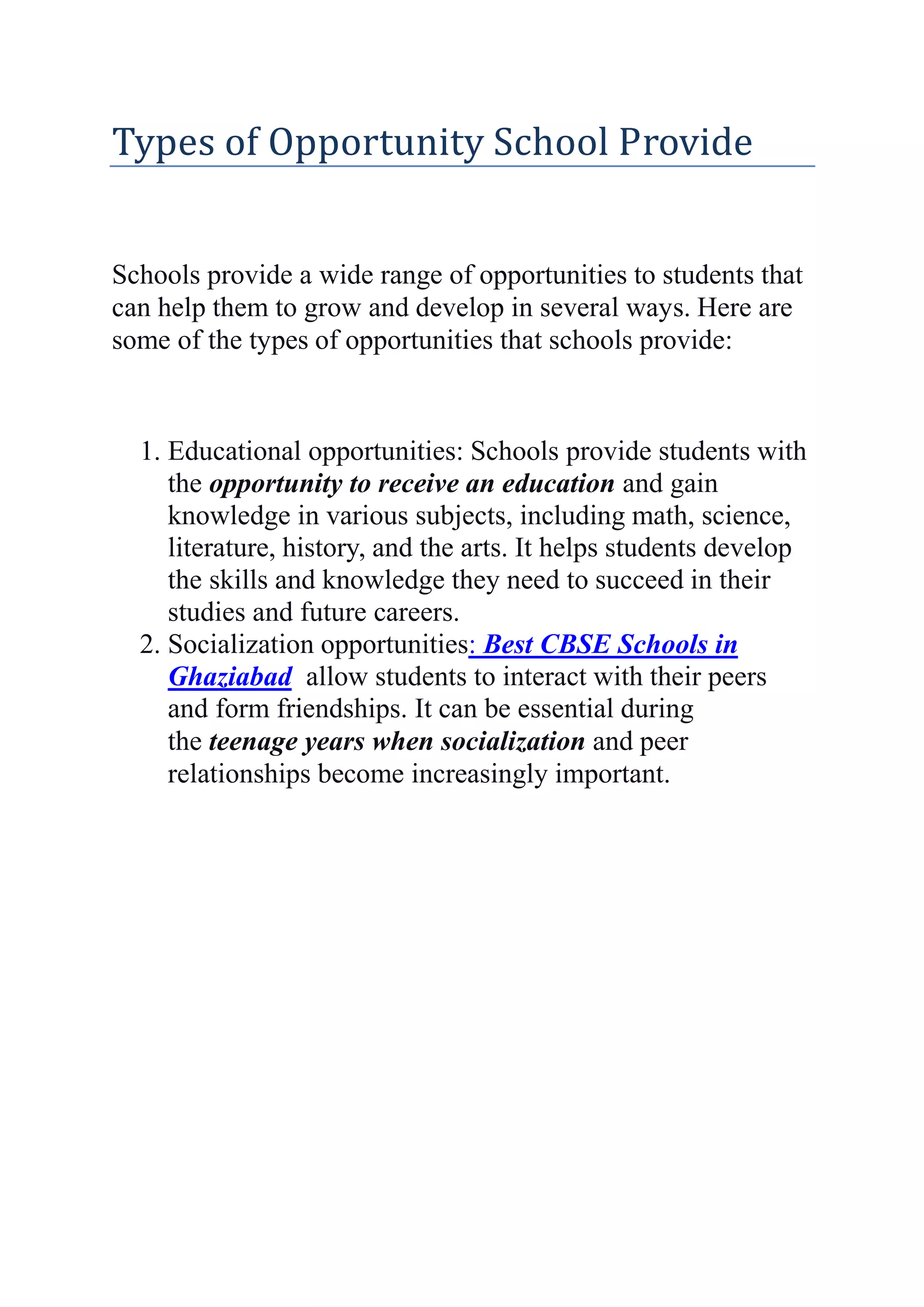 Types of Opportunity School Provide | PPTX
