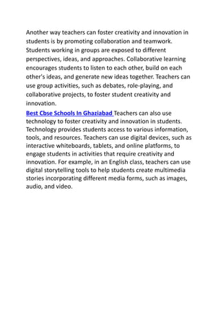 The Role of Teachers in Fostering Creativity and Innovation in Students ...