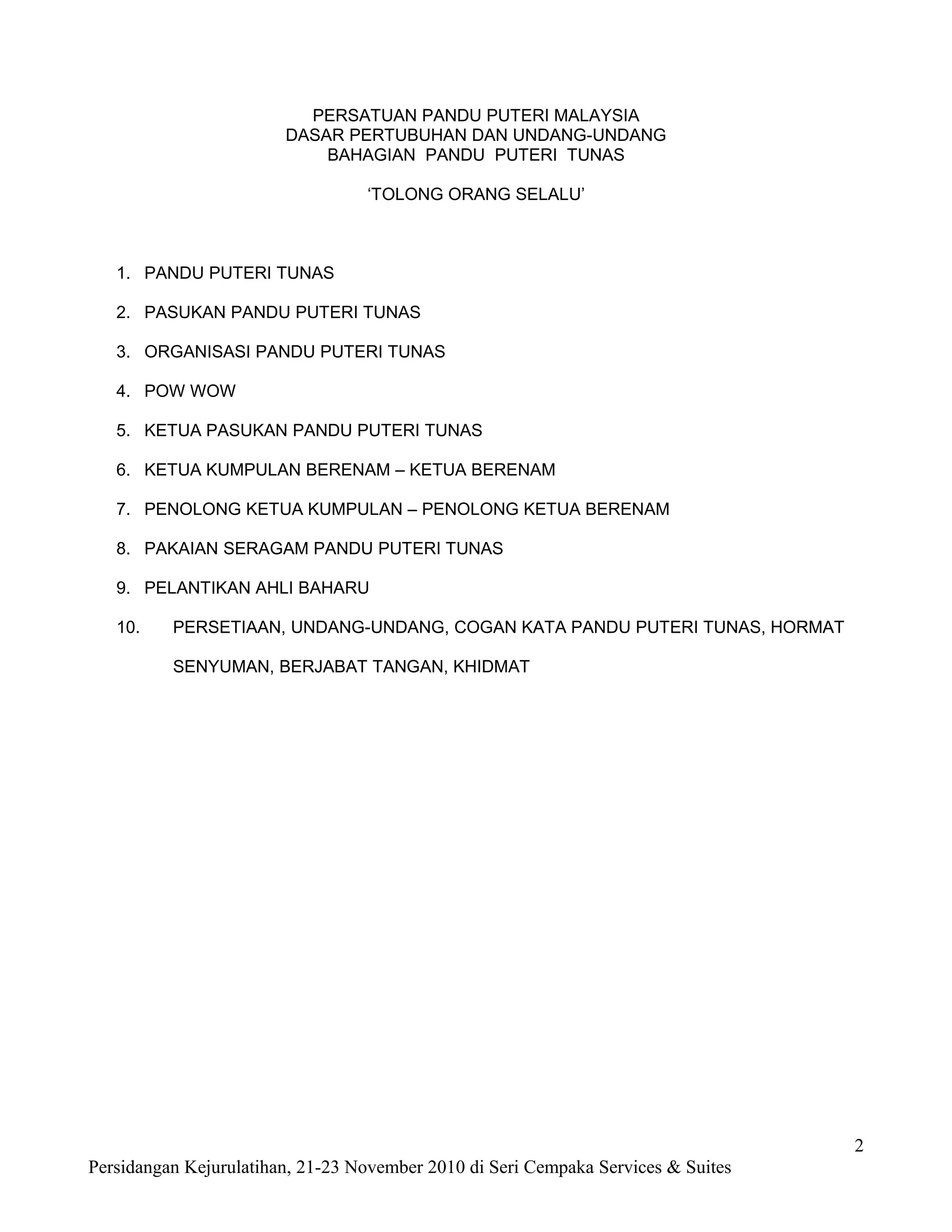 Dasar Pertubuhan dan Undang-undang pandu puteri tunas | DOC