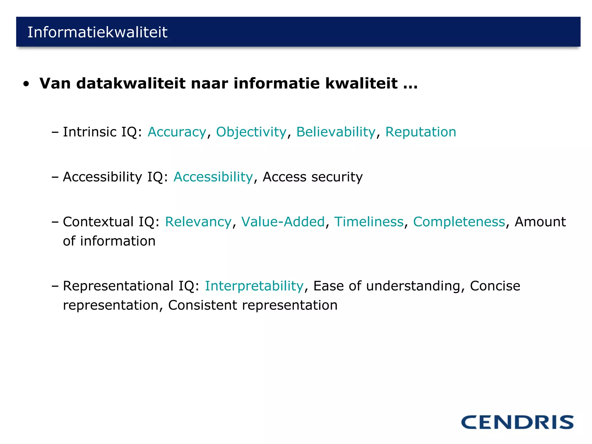 DDMA / Cendris: Datakwaliteit | PPT