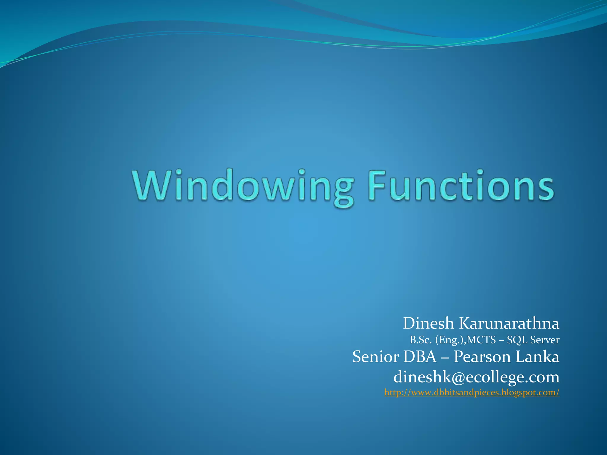 Windowing Functions In SQL Server PPT
