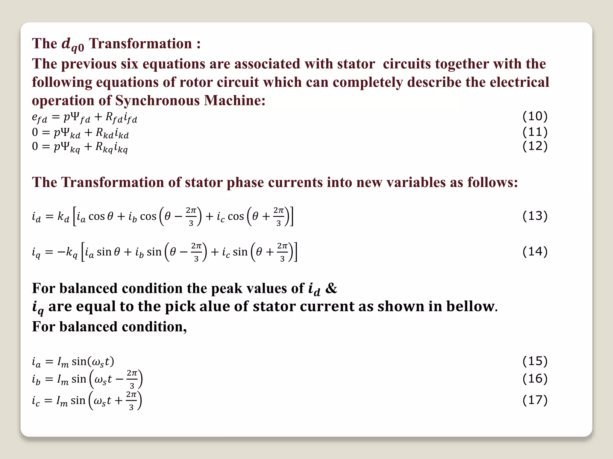 Dq0 transformation & per unit representation of synchronous machine.pptx