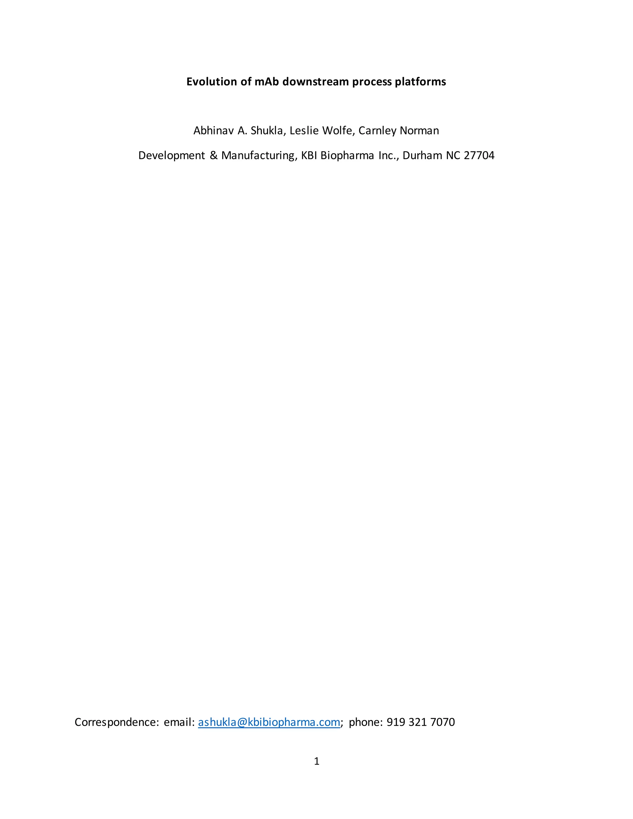 Evolution of mAb Downstream Platforms | DOCX