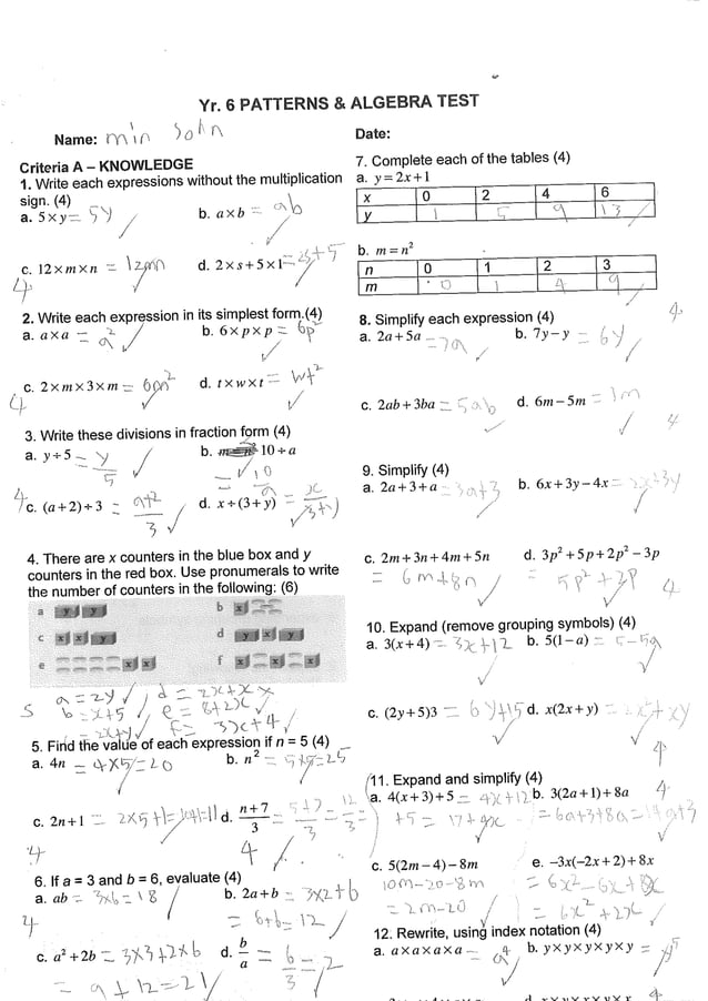 Algebra test! | PDF