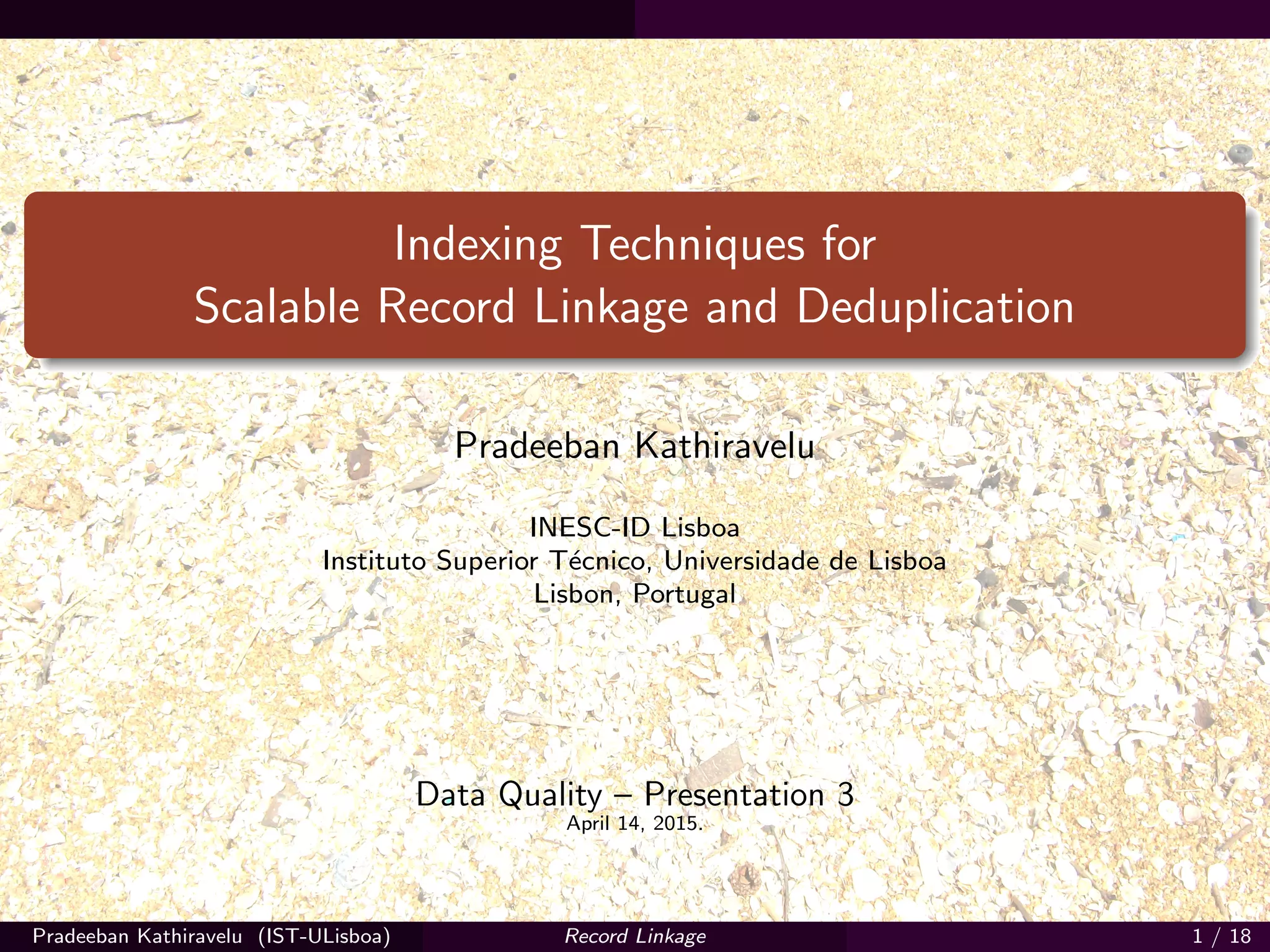 Indexing Techniques for Scalable Record Linkage and Deduplication | PDF