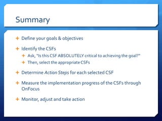 Dr. deb hedderly critical success factors presentation | PPTX