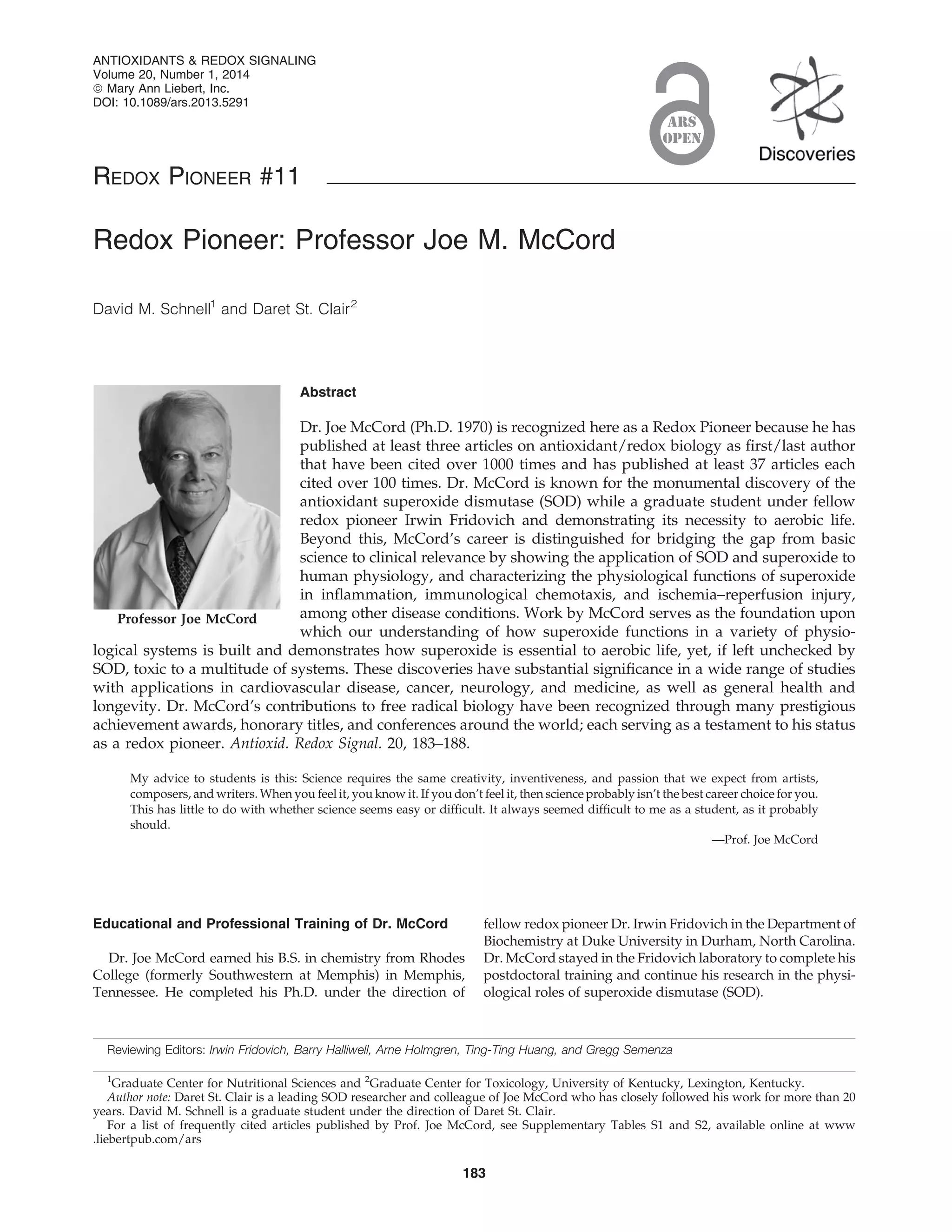 Dr. Joe McCord - PubMed.gov Biography | PDF