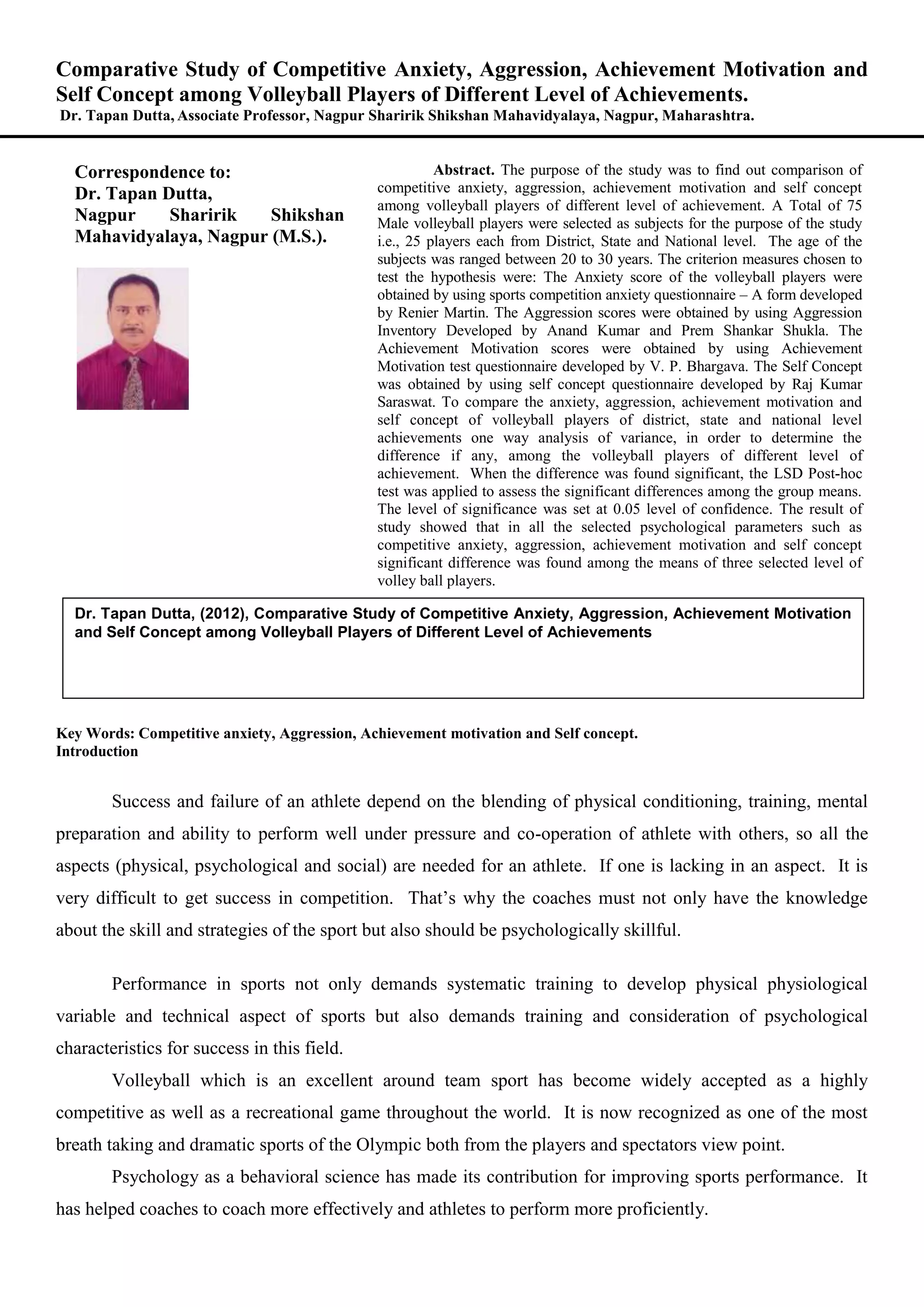 Comparative Study of Competitive Anxiety, Aggression, Achievement ...