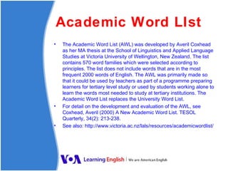 VOA Learning English with Dr. Jill on Academic English | PPT