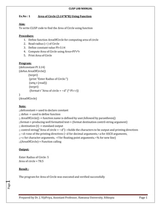 CLISP Lab Manual - Dr.J.VijiPriya | PDF