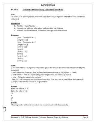CLISP Lab Manual - Dr.J.VijiPriya | PDF