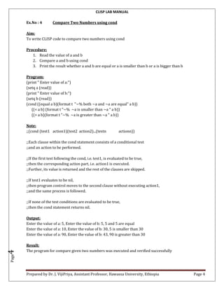 CLISP Lab Manual - Dr.J.VijiPriya | PDF